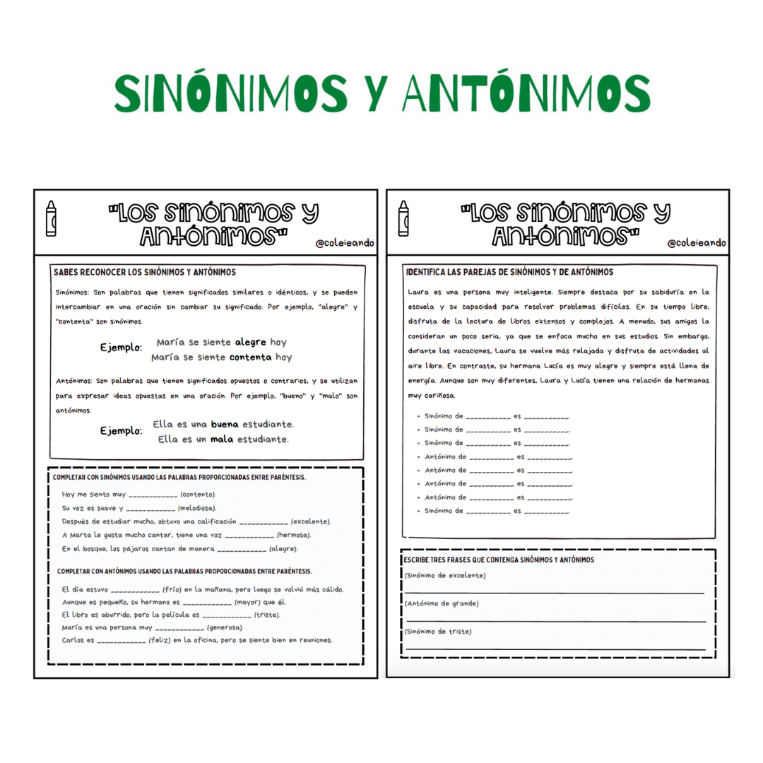 FLIPBOOK ACTIVIDADES PARA TRABAJAR SINÓNIMOS y ANTÓNIMOS – Coleideando ...