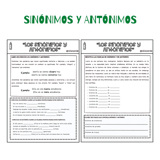 FLIPBOOK ACTIVIDADES PARA TRABAJAR SINÓNIMOS y ANTÓNIMOS – Coleideando ...